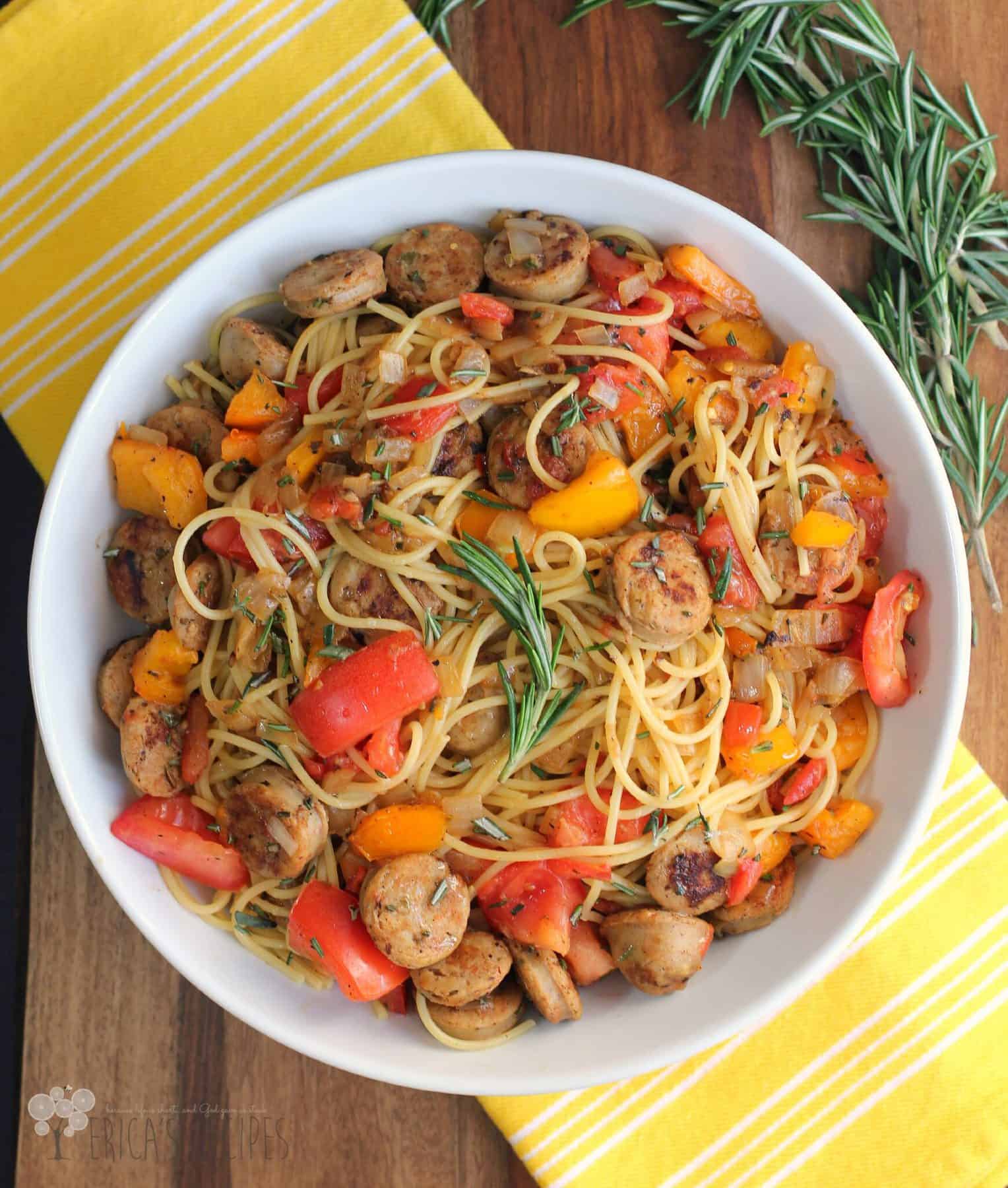 Chicken Sausage and Rosemary Spaghetti – Erica's Recipes