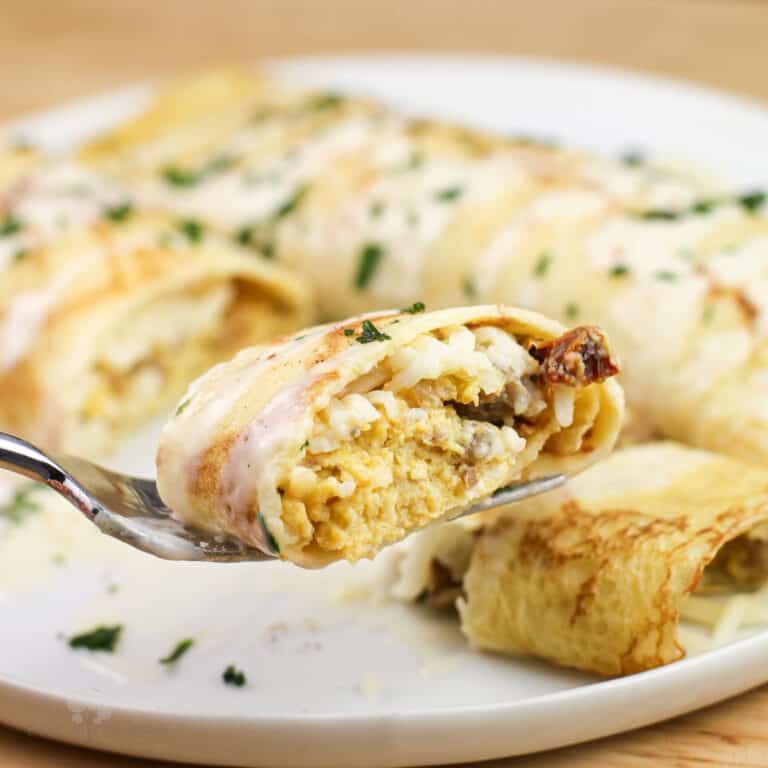 Sausage Crepes with Maple Béchamel Sauce – Erica's Recipes